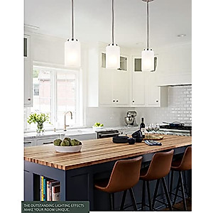 Eietonte 1-Light Mini Pendant Light Fixtures, Industrial Chandelier Hanging Ceiling Light with Opal White Shades, Adjustable Height, Brushed Nickel Pendant Lighting for Kitchen Bedroom Hallway, 2 Pack