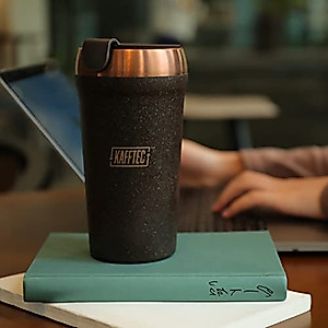 Coffee Tumbler Travel Coffee Mug 16oz, KAFFTEC Stainless Steel Inner Coffee Grounds Material Outer, Coffee Mug Suitable for Hot/Ice Coffee, Beer and Tea (1 Pack)