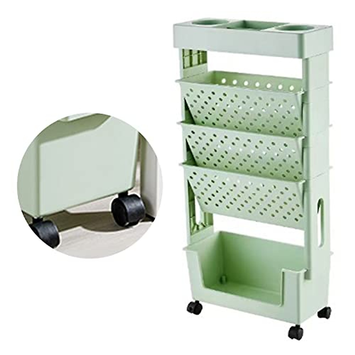 Mobile Bookshelf, Convenient Practical Multilayer Capacity Plastic Material Movable Bookshelf for Study (Green)