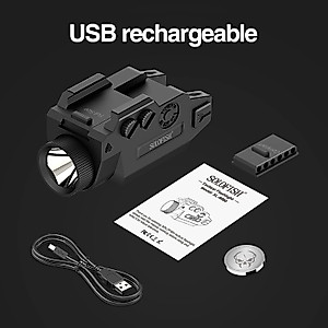 Solofish 650 Lumens Pistol Light with Strobe & Memory, Slidable Tactical Flashlight, Rail-Mounted Gun Light Compatible with Glock Pistols w/Picatinny， Rechargeable