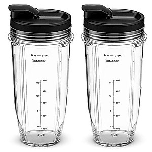 Nutri Ninja Blender Cup 24 oz. Tritan Cups with Sip & Seal Lids. Compatible with BL480, BL490, BL640, BL680 Auto IQ Series Blenders (Pack of 2)