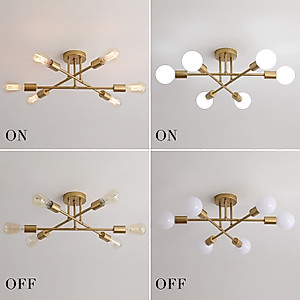 MEIXISUE Gold Modern Sputnik Chandelier Ceiling Light Fixtures,6-Lights Industrial Metal Semi Flush Mount Ceiling Light for Bedroom Dining Room Living Room Kitchen Hallway UL Listed
