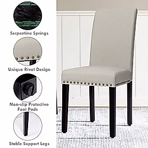 Giantex Set of 4 Upholstered Dining Chairs, with Wood Legs, Padded Seat, Fabric Parsons Chair for Dining Room. Kitchen, Beige