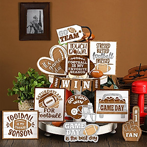 16 Pcs Football Tiered Tray Decor Fall Football Decor Football Season Truck Wooden Signs Rustic Football Table Centerpieces Farmhouse Football Decorations for Home Football Fans Club