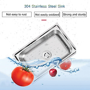 Freestanding Kitchen Sink, Commercial Restaurant Utility Sink Set, Stainless Steel Single Bowl Kitchen Sink, with Faucet (Size : 60x45cm/23.6x17.7in)