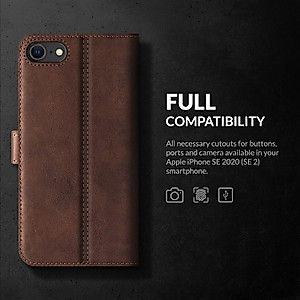 SURAZO Phone Wallet for iPhone SE (2020) case - Premium Genuine Leather Folio Cover with RFID Blocking & Kickstand - Flip case with 3 Card Slot & Paw Motif - Handmade in EU for Apple iPhone SE (2020)