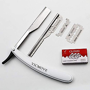 Professional Barber Straight Edge Razor Safety with 20-Pack Derby Blades - 100 Percent Stainless Steel - by VICMOVE (1 Razor + 20 Blades)