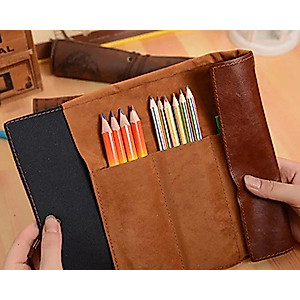 ANTIMAX Vintage Roll Up Pencil Case Creative Map Matte Smooth Cover Pencil Pouch Art Makeup Cosmetic Pouch with Pendant for Business School Gifts Smooth Light Brown