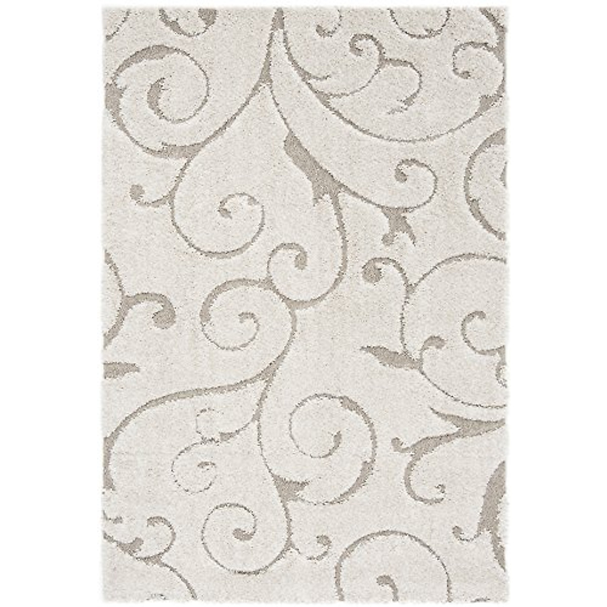 SAFAVIEH Florida Shag Collection Accent Rug - 4' x 6', Cream & Beige, Scroll Design, Non-Shedding & Easy Care, 1.2-inch Thick Ideal for High Traffic Areas in Foyer, Living Room, Bedroom (SG455-1113)