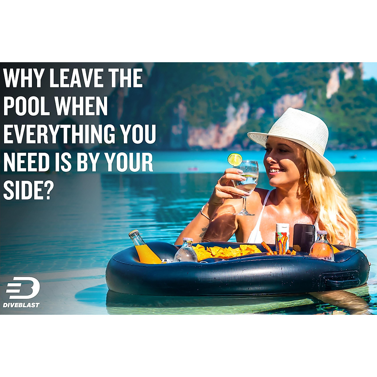 DIVEBLAST: Premium Floating Drink Holder for Pool, Hot Tub Drink Holder Floats, Swimming Pool Accessories for Adults, Drink Floaties for Pool