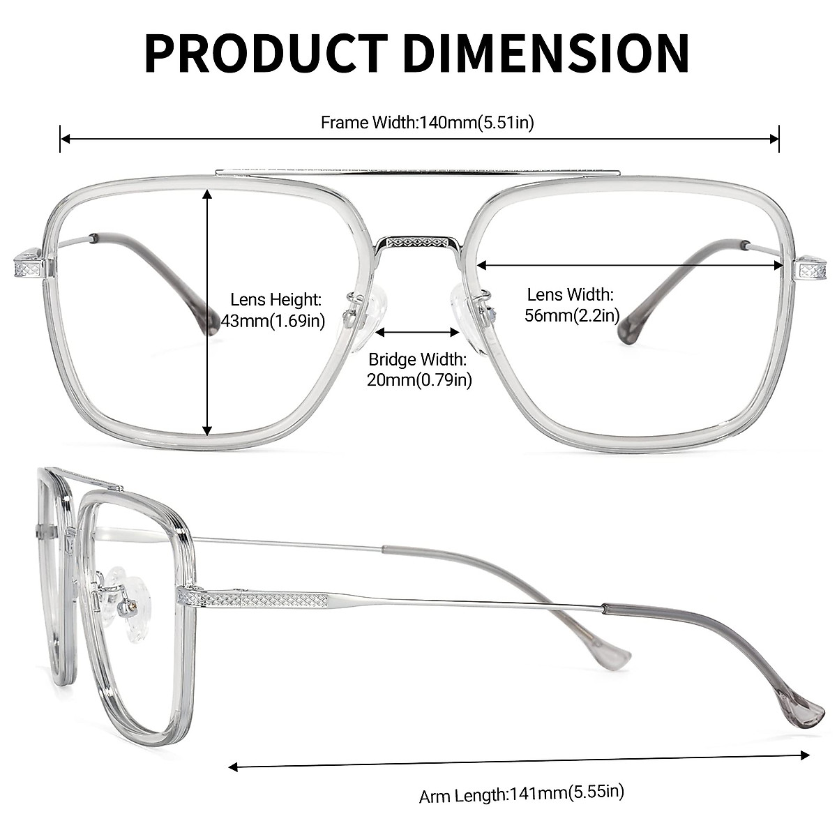 Zeelool Unisex Retro Metal Aviator Eyeglasses Frame for Women Men with Non-prescription Clear Lenses Nayeli Gray-Silver