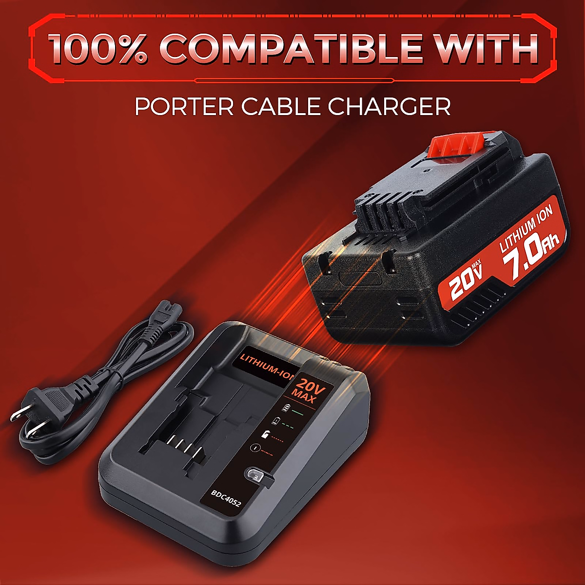 GROWFEAT 2Pack 7.0Ah Battery Replacement for Porter Cable 20V Battery + PCC692L Charger Replacement, Compatible with PCC685L PCC680L PCC682L PCC685LP for 20-Volt Lithium-ion Battery