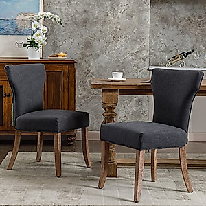RIVOVA Linen Dining Chairs Set of 4, Modern Dining Chair with Wood Legs Upholstered Kitchen Dining Chairs, Charcoal