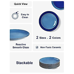 LE TAUCI Salad Plates 8.5 Inch, Ceramic Dessert Plate Set, Kitchen Serving Dishes for Housewarming Thanksgiving Christmas, Microwave Oven Safe - Set of 6, Reactive Glaze, Ceylon Blue