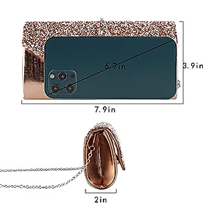 Quniko Rhinestone Flap Evening Clutch Purses Formal Sequins Handbag Crossbody Shoulder Bag for Women (Rose Gold)