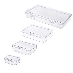 Goodma Mixed Sized Rectangular Plastic Boxes with Hinged Lids Clear Transparent & Colored Version Bundle