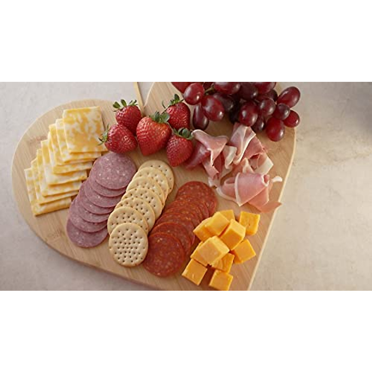 Heart Shaped Cutting Board Organic Bamboo 12 x 13.5 Large Generous Size Perfectly Crafted to Serve or Hang Valentines Day Romantic Gift Meat Cheese Charcuterie Wood Tray