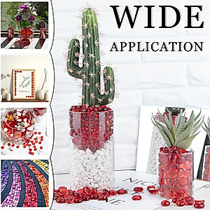 Meschett 50PCS Mini Glass Gems,Red Mancala Stones Flat Bottom Marble Beads for Home Decorative Art Craft Vase Filler(0.5"~0.7")