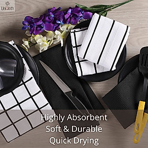 UniQloth 12 Pack Assorted Waffle Kitchen Dish Towels 100% Cotton - Farmhouse Kitchen Towels Hanging - Soft Absorbent Quick Drying Durable Reusable Hand Towels for Kitchen 15x25 Black White