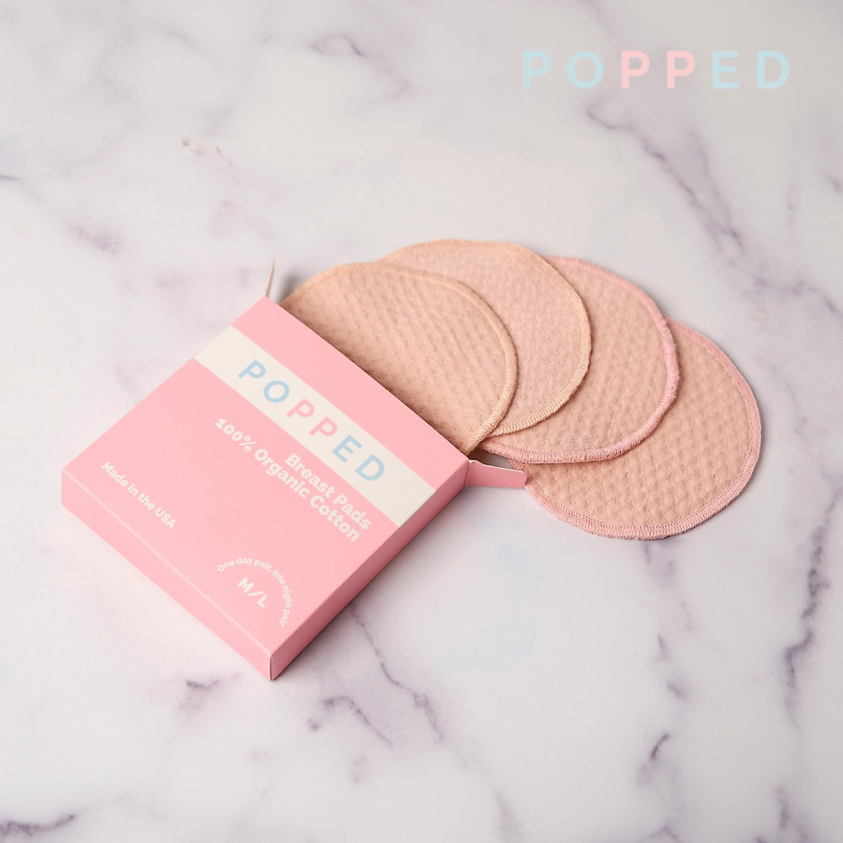 Popped Organic Cotton Breast Pads | Reusable and Washable Nursing Pads | Extra Absorbent Breastfeeding Pads | 1 Day Pair, 1 Night Pair (Pink, 4.5")