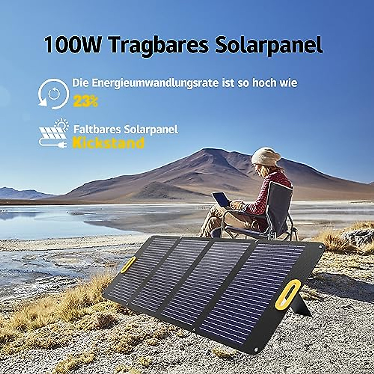 100W Portable Solar Panel Compatible with USB Devices and 12V Batteries for Outdoor Adventures, Folding Solar Panel Perfect for Camping, RV, and Emergency Power Needs (YP100)