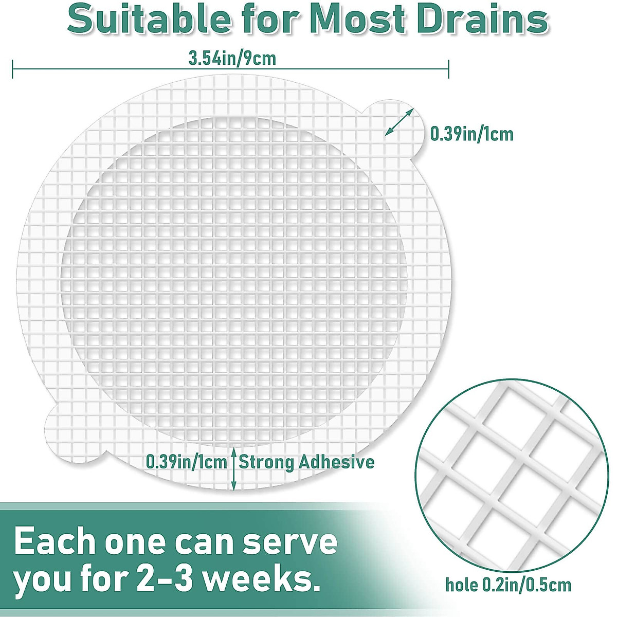 60 Pack Disposable Shower Drain Hair Catcher - Mckanti 3.54 Inch Disposable Hair Catchers Mesh Sticker Strainers for Shower Drain Bathroom Bathtub Kitchen Sink Washbasin Floor Drain Balcony Drain Hole