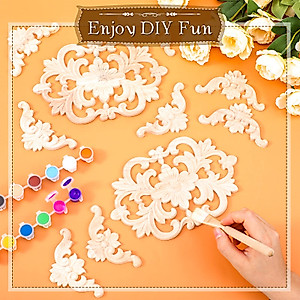 10 Pcs Wood Appliques Decorative Wood Appliques Onlays for Furniture Door Center Onlays Appliques DIY Wood Carved Decal Bed Door Wardrobe Furniture(Corner Edge Applique,8.66 x 5.51 x 0.31 Inches)