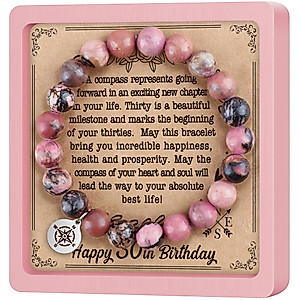 Sensi Blue 30th Birthday Gifts for Women, Happy Birthday Gifts For Mom Auntie Grandma Wife Friend Sister, 30 Years Old Gift Idea for Her, Fabulous Natural Stone Compass Bracelets