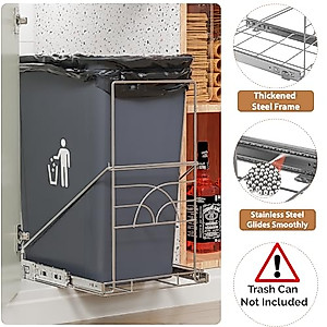 Volitaous Cabinet Trash Can Pull Out Trash Can Rack, Adjustable & Smoothly Under Kitchen Sink Garbage Can Pull Out for 7-11 Gallon (Not Include Can)