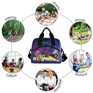 Emelivor Travel Insulated Lunch Bag Adult - Galaxy Cat Butterfly Lunch Bags for Women Men Lunch Tote Reusable Meal Prep Lunch Box Cooler Bag