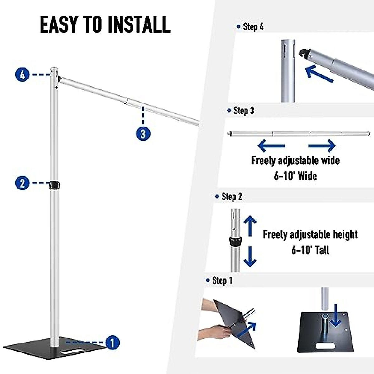Hecis Portable Backdrop Stand with Crossbar, Adjustable Pipe and Drape Backdrop Kit for Event， Party, Trade Shows and Wedding Decor, 10FT Square Backdrop Frame