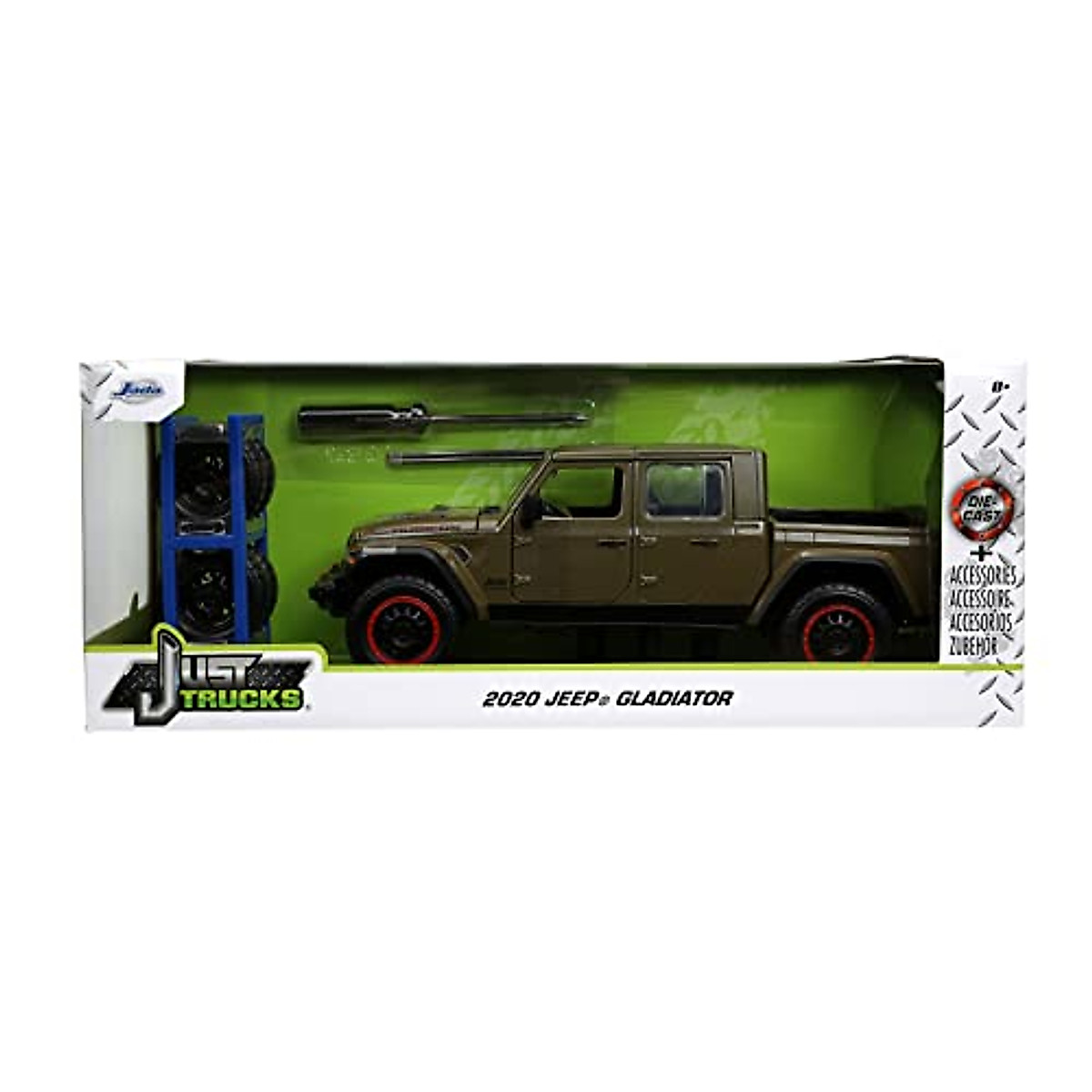 Just Trucks 1:24 2020 Jeep Gladiator Die-cast Car Brown with Tire Rack, Toys for Kids and Adults
