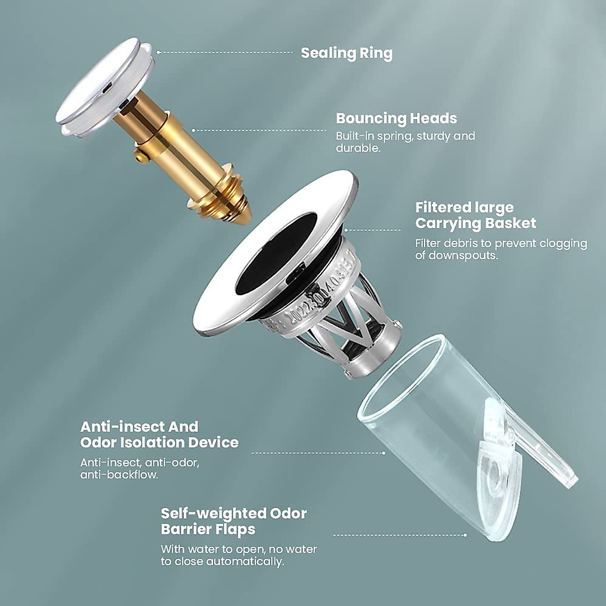 HEGEHE 2 Pack Bathroom Sink Stopper, Washbasin Drain Hole Filter Stopper, Universal Anti Clogging Filter Basket for Bathroom,Bathtub,Washbasin, Kitchen (Silver)