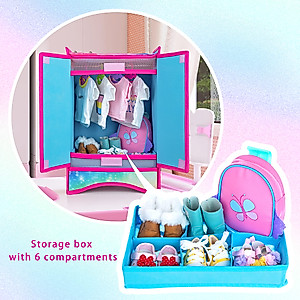 ZITA ELEMENT 18 Inch Girl Doll Accessories Closet Wardrobe Set - Including 18 Inch Doll Clothes Wardrobe, Hangers and Storage Box for Our My Generation Life Doll Accessories