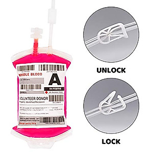 Blood Bag Drink Pouches; 12 FL Oz IV Bags with Labels and Clips for Halloween Vampire, Zombie, Nurse Graduation, Hospital Theme Party Favors, Props Decor