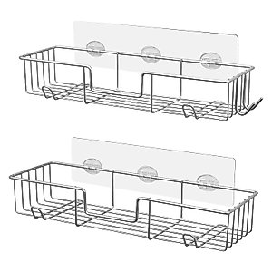 Eovuasclk Shower Shelf with Hooks,No Drilling Adhesive Shower Shelf for Bathroom Storage,Rustproof Shower Organizer