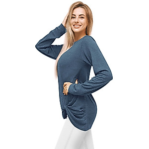 NY Threads Womens Long Sleeve Tops, Casual Crewneck, Pullover Tunic Blouse, Loose Fitting T Shirts Midnight Blue