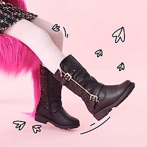 DREAM PAIRS Girls Little Kid Knice Black Knee High Winter Motorcycle Riding Boots Size 1 M US Little Kid