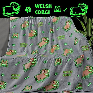 Cute Corgi Blanket Corgi Gifts for Corgi Lovers Glow in The Dark Blanket Flannel Plush Kids Blanket Corgi Stuff Decor Home Soft Flannel Blanket for Couch Sofa Christmas Birthday Gifts