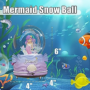 Snow Globe, Asfety Mermaid Musical Snow Globe with LED Rainbow Snow Lights and Play Music, Resin Automatic Snowfall Mermaid Gifts for Girls Snow Globe Christmas, Festival Gifts for Mothers Daughter