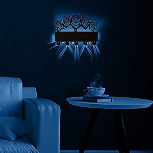 The Geeky Days Wildlife Wolf Wall Hanger Hook Wolf Family Black Wall Hooks Coat Hanger Bathroom Kitchen Key Hanger Key Hooks Rack with LED Backlight