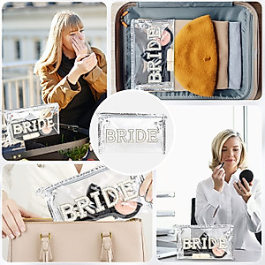 Bride Makeup Bag Bride Gifts Pearl Rhinestone Letter Patch Clear PVC Water-resistant Portable Zipper Cosmetic Toiletry Travel Organizer for Bridal Shower Wedding day Bachelorette Party