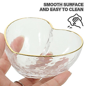 Luxshiny Glass Crystal Dessert Bowl Heart Bowl Salad Apetizer Serving Dish with Golden Trimming for Serving Fruit Salad Snack