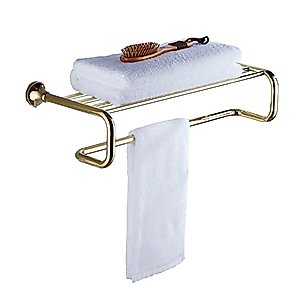 Golden Wall Mounted Bath Towel Rack 2 Layer, Durable Brass Towel Bar Length 60cm Modern Simple Towel Holder for Bathroom Kitchen Home Décor-60x26.5cm