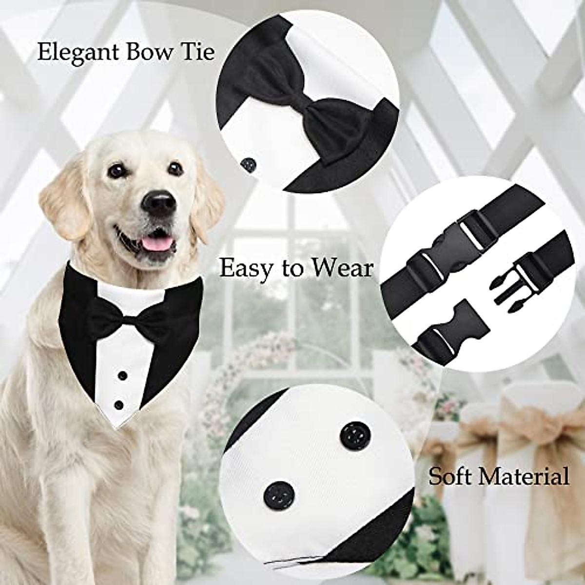 GOYOSWA Dog Tuxedo Dog Suit Dog Wedding Bandana Collar with Bow Tie, Adjustable Dog Tux Formal Dog Costumes, Engagement Birthday Gifts for Small Medium Large Dogs Pets (Large: Neck 15”-25”)