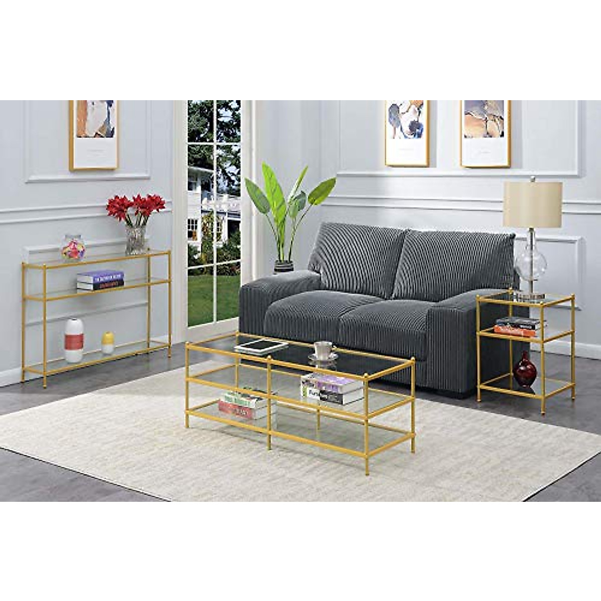 Convenience Concepts Royal Crest Console Table, Clear Glass / Gold