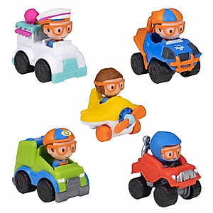 Blippi Mini Mobiles, 5 Pack Mini Vehicles - Features Character Toy Figure In Each Vehicle: Mobile/Car, Monster Truck, Recycle Truck, Ice Cream Truck, and Airplane - Educational Toys for Young Children