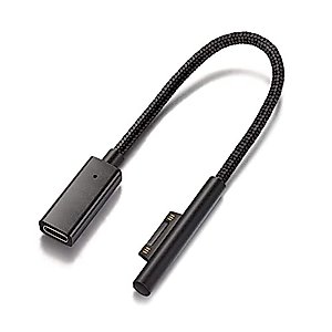 Sisyphy Nylon Braided Surface Connect to USB-C Charging Cable Compatible for Microsoft Surface Pro7 Go2 Pro6 5/4/3 Surface Laptop Book,Works with 45W 15V3A USBC Charger and 3A USBC Cable - 0.2 Meters