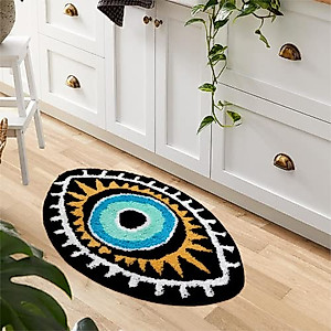 LIVEBOX Evil Eye Bathroom Rug, 20''x32'' Soft Absorbent Bath Mat Washable Microfiber Bath Rugs for Shower, Non-Slip Black Kitchen Rug Thick Shaggy Bathroom Mat for Tub