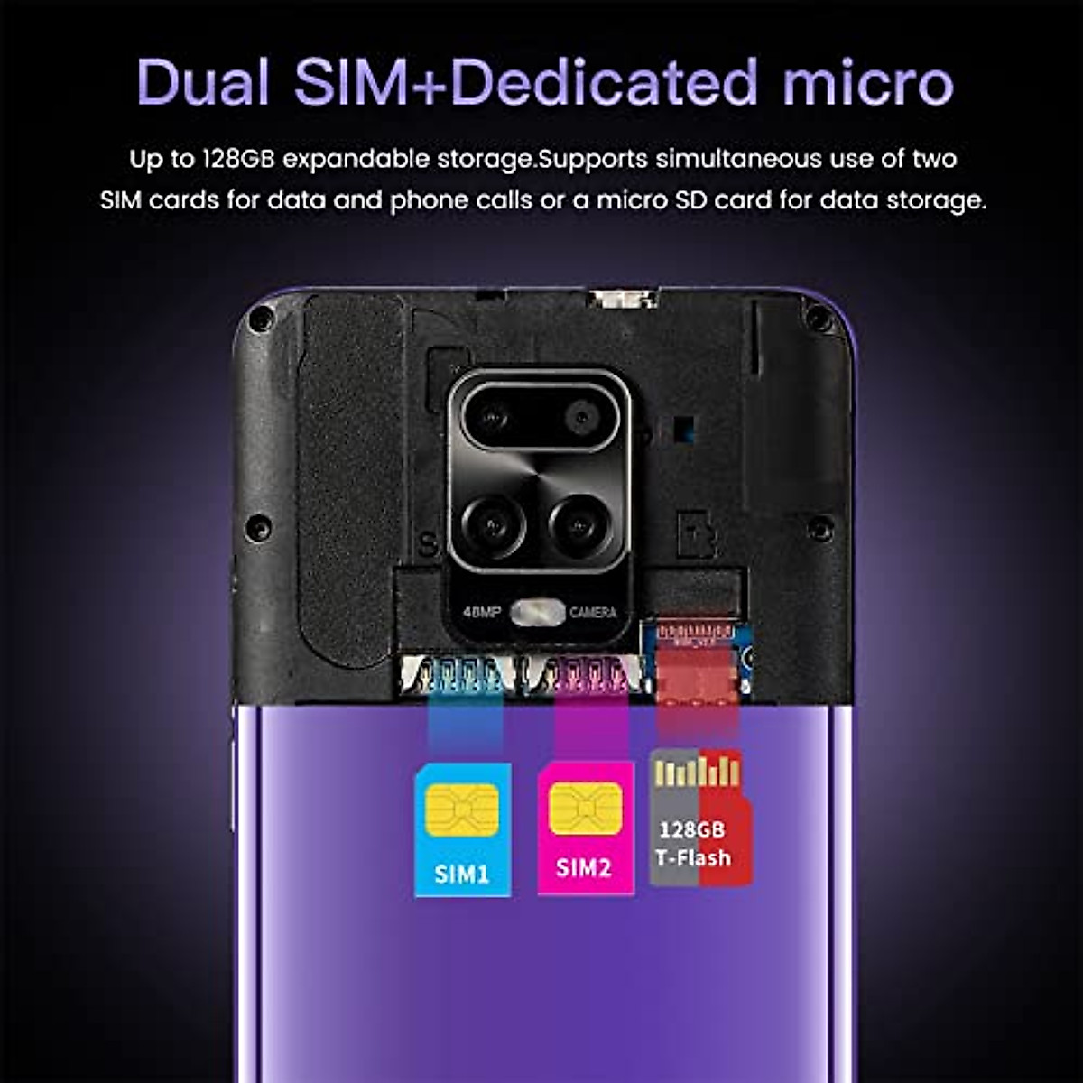 Zerodis Smartphone, 4800mAh Front Battery 2MP Rear 5MP US 100240V 2.4G 5G WiFi Mobile Phone for Calling ()